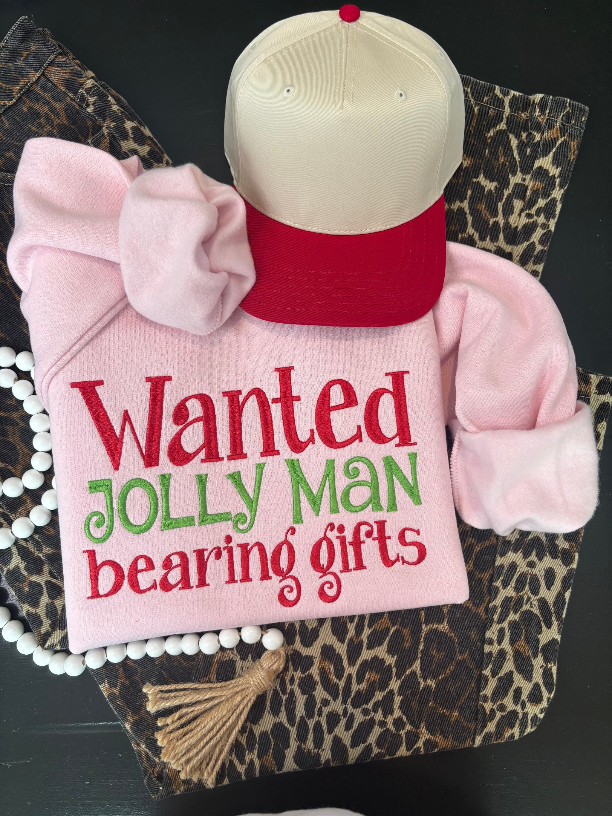 Wanted: Jolly Man Bearing Gifts – Christmas Sweatshirt – Stitching ...
