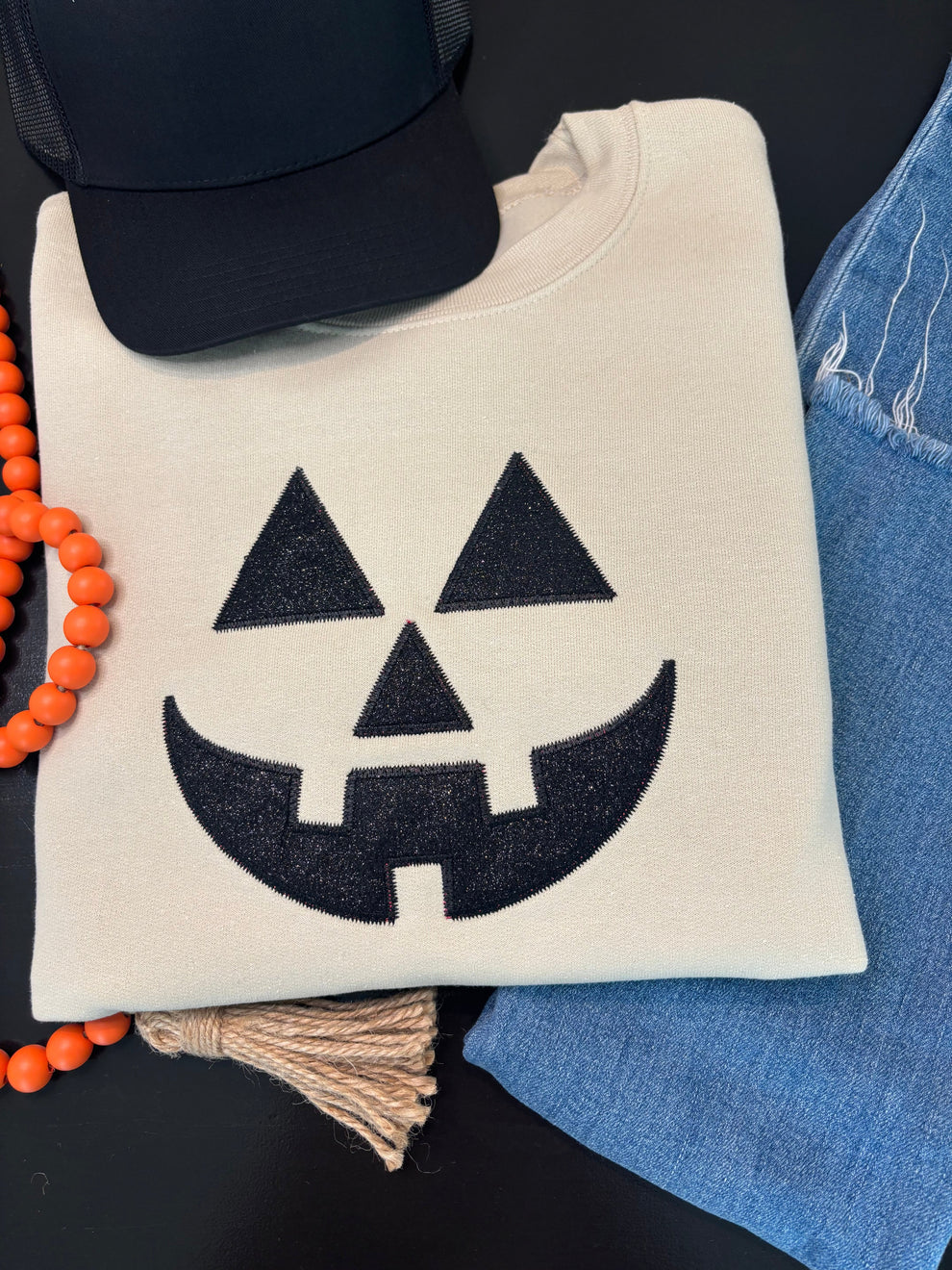 Sand Jack O'Lantern Sweatshirt - Glitter Applique – Stitching Something ...